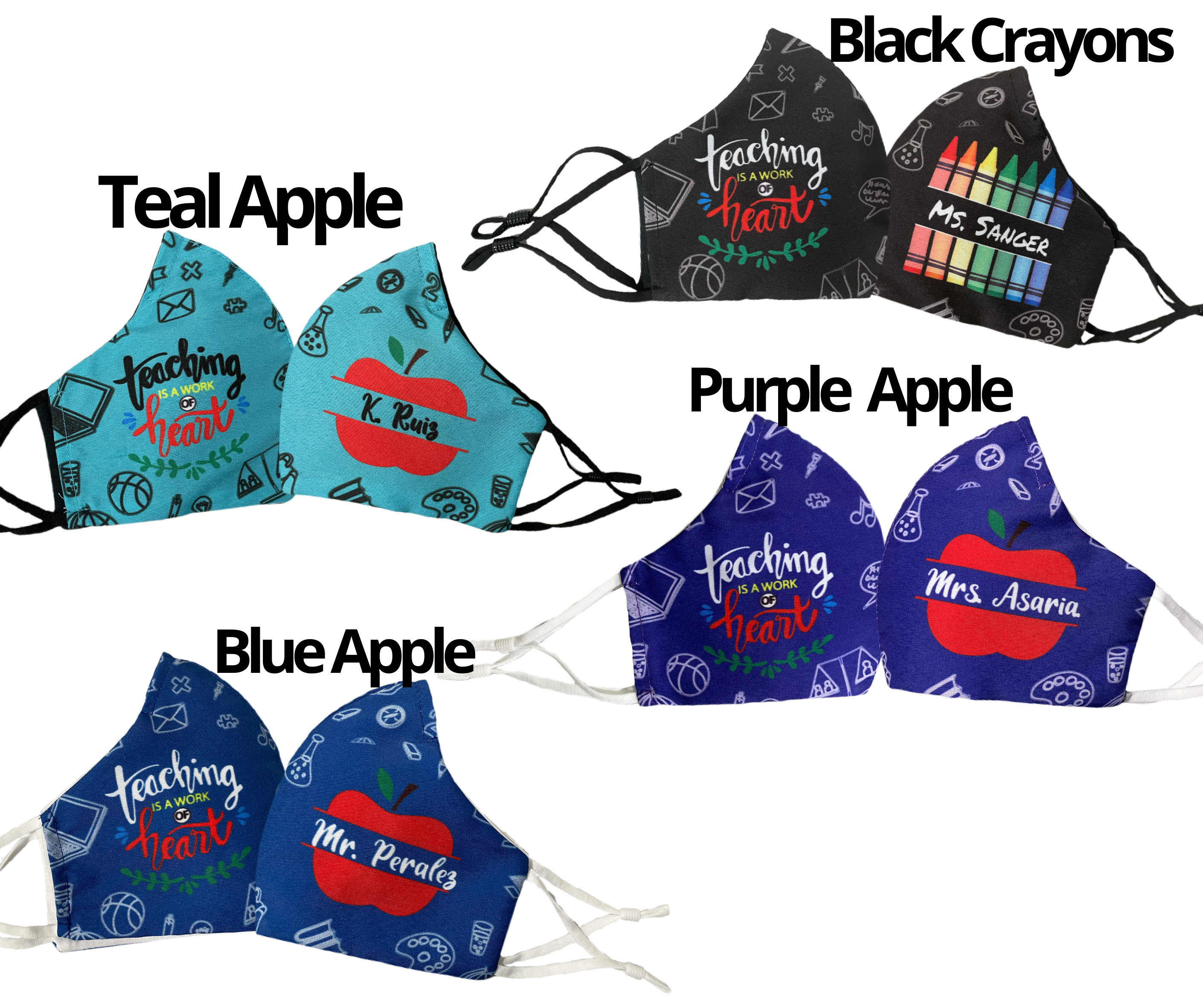 Teacher's Face Mask Customized Name - With Nose Wire, Adjustable Ear ...