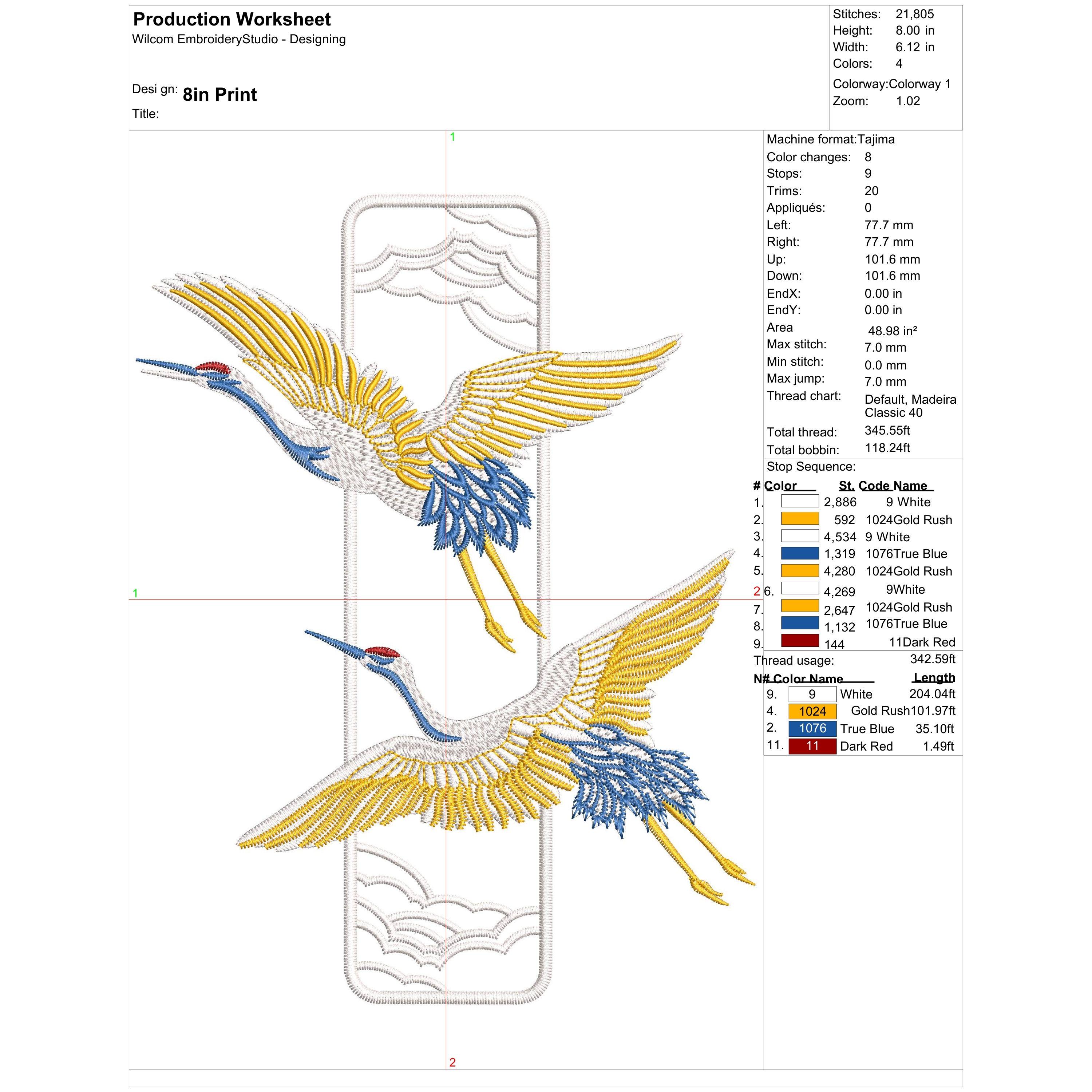 Japanese Crane Embroidery Design: Elegant Bird Pattern, Machine ...