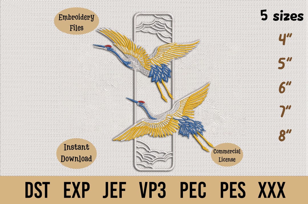 Japanese Crane Embroidery Design: Elegant Bird Pattern, Machine ...