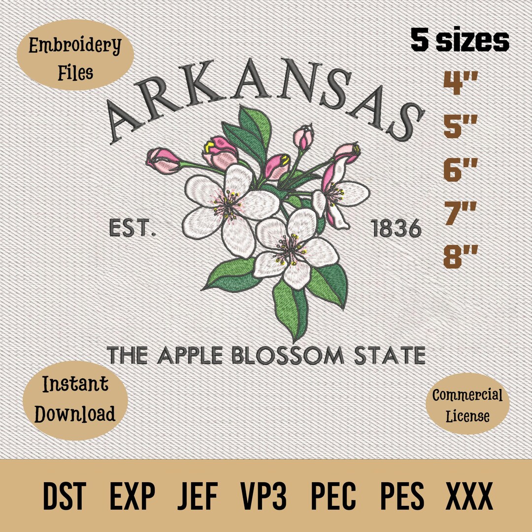 Arkansas Embroidery Design: State Flower, Apple Blossom (instant ...