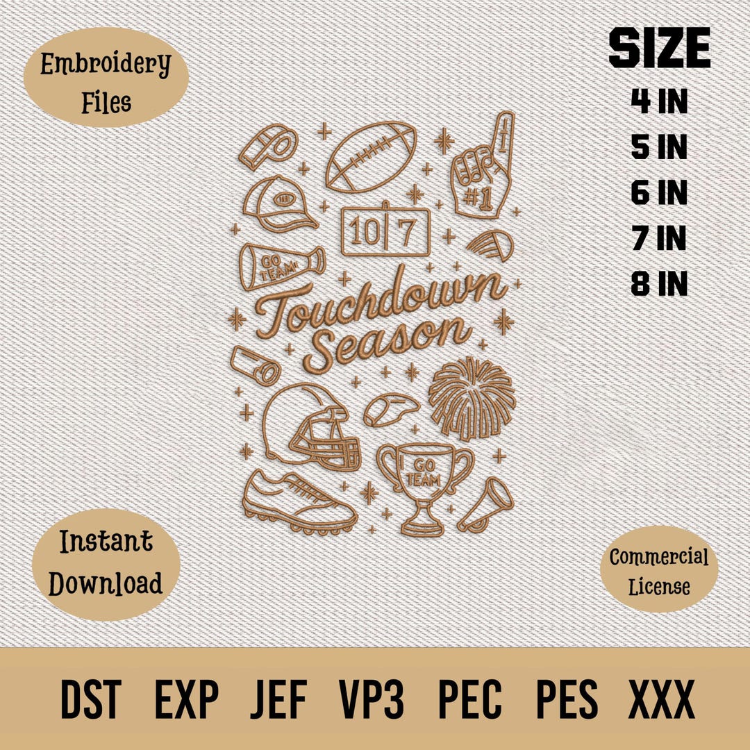 Touchdown Season Football Embroidery Design, Fall Sports Outline ...