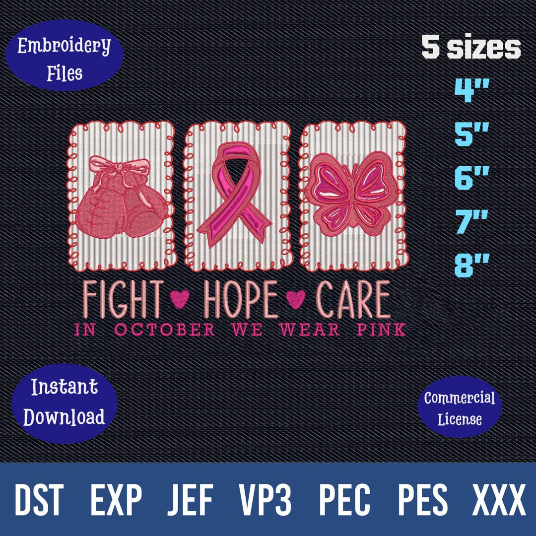 Fight Hope Care Embroidery Design, Breast Cancer Awareness Ribbon ...