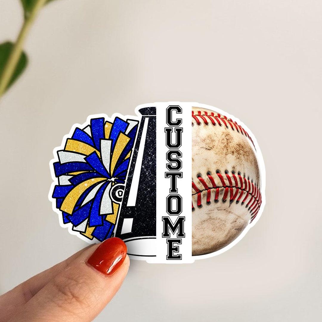Custom Name Cheer Megaphone Sticker Personalized Glitter Cheer Pom Poms ...