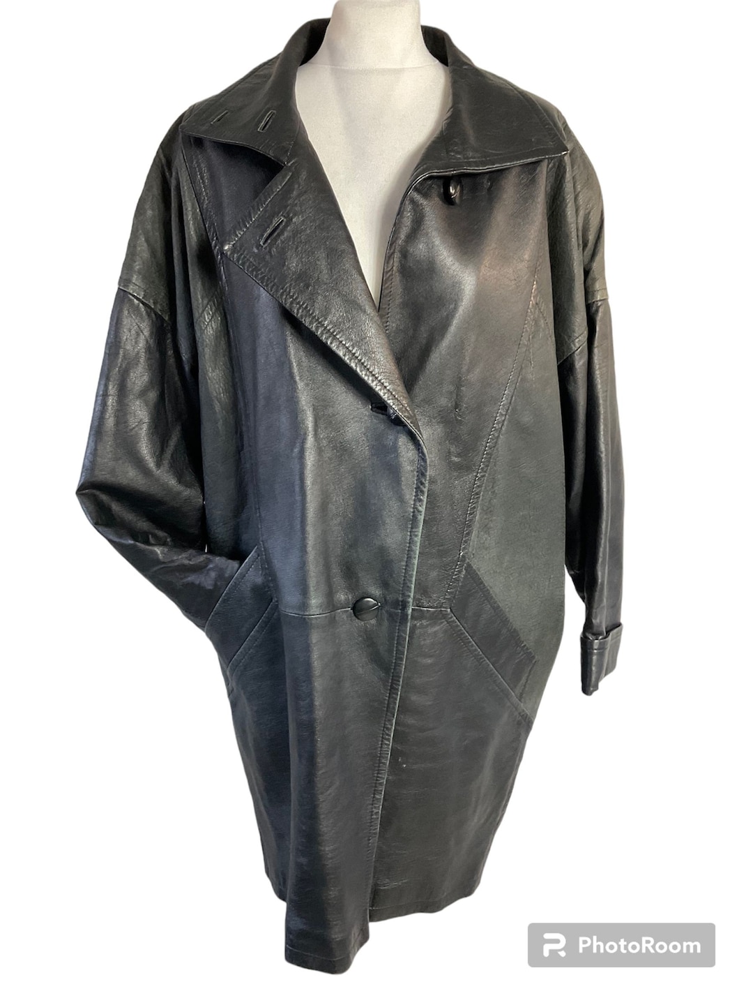 VTG 80s Norma Modell Black Real Leather Longline Button up - Etsy