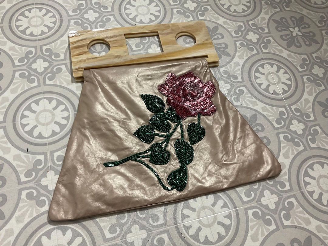 Mawi London Clutch Bag Rose Embellished Marble Handles Statement Party ...