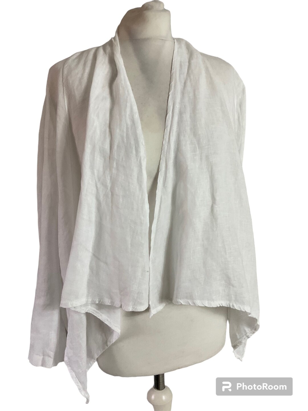 VTG White 100% Linen Unfastened Waterfall Design Summer Blazer Jacket ...