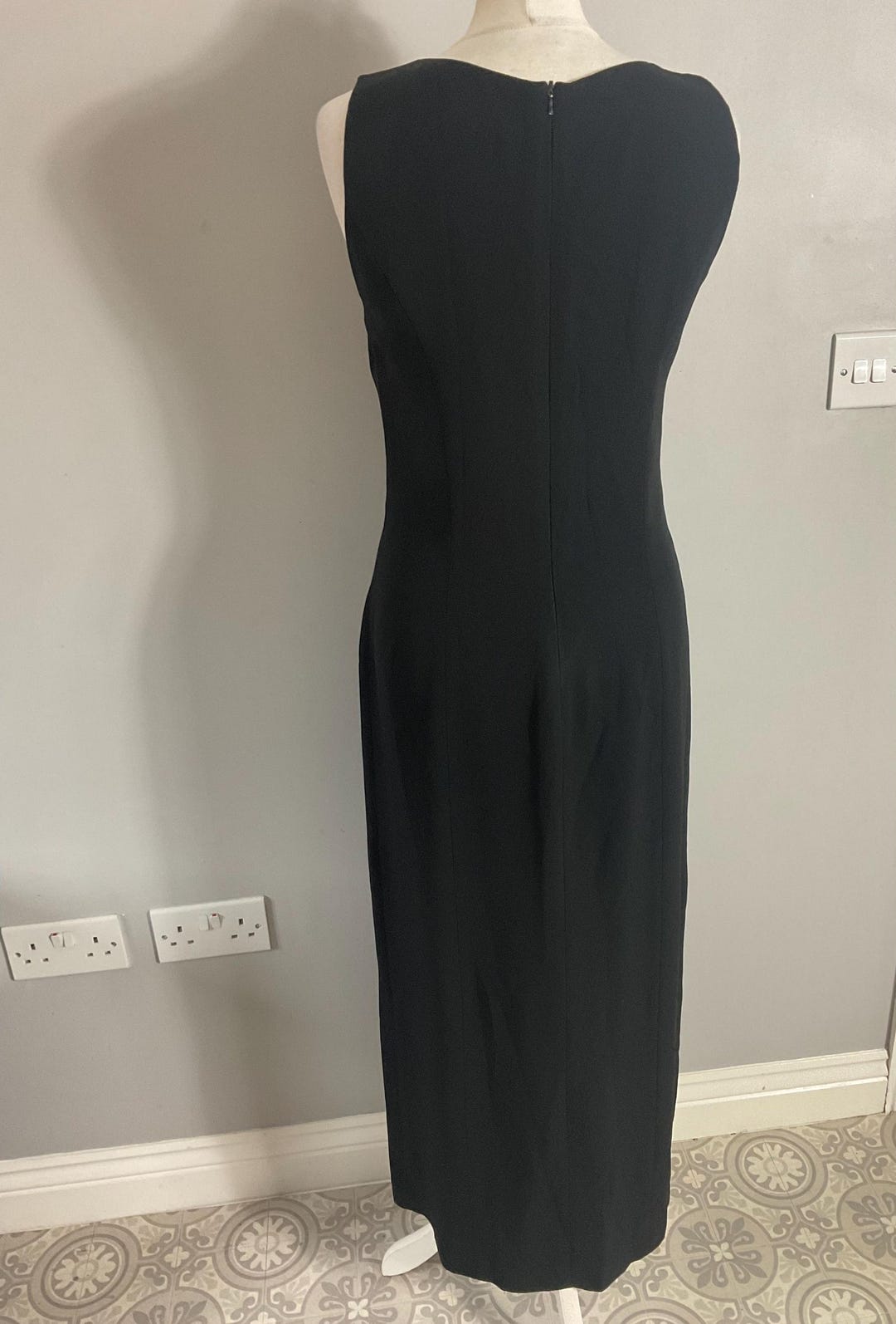 VTG Marilyn Anselm for Hobbs Black Sleeveless Long Dress Front Slit UK ...