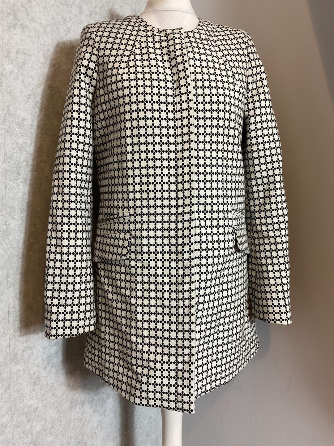 Orsay Blazer Jacket White Black Geometric Pattern 36 UK 8 Smart Casual ...