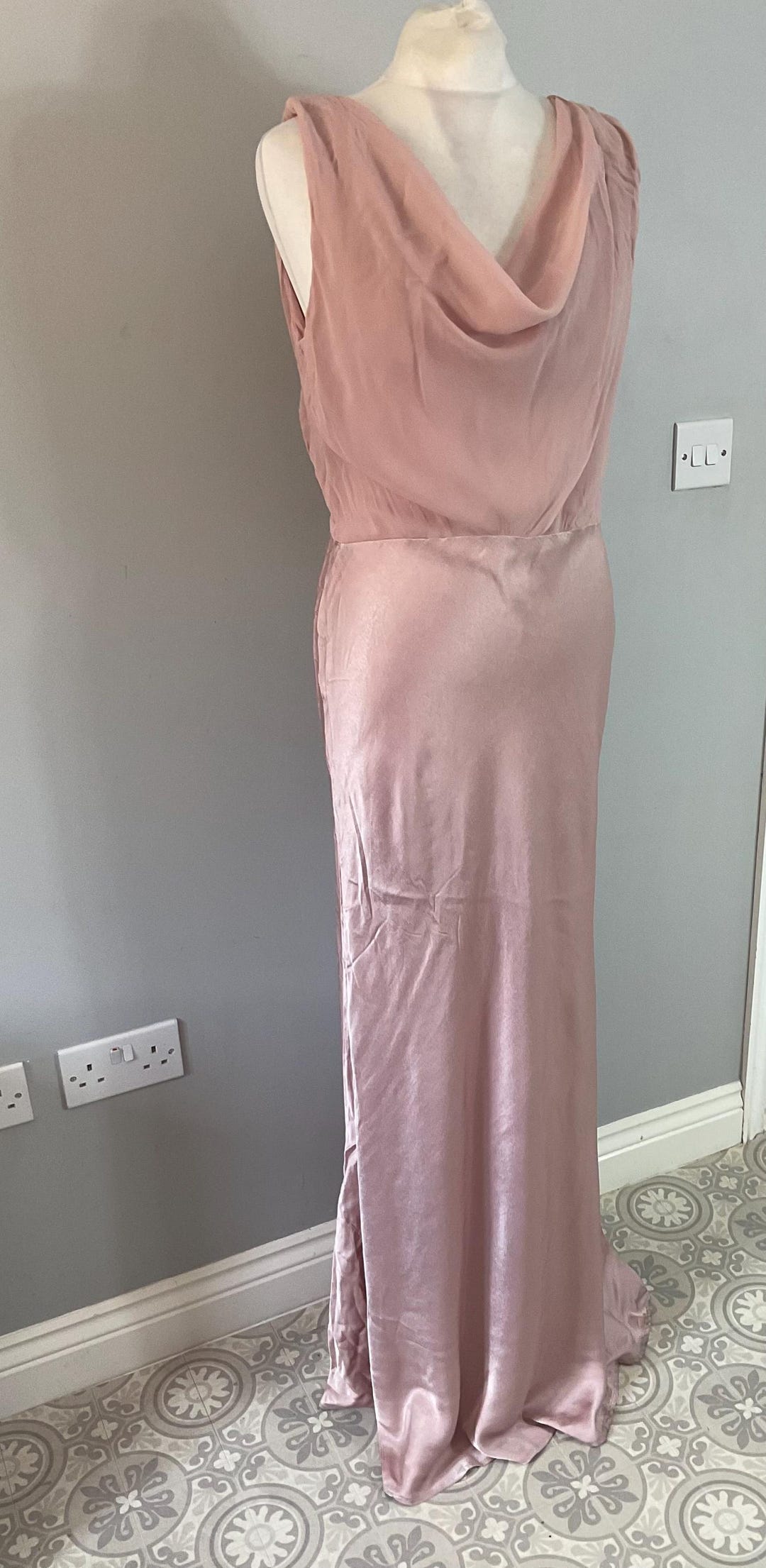 Ghost London Dusky Pink Silky Satin Cowl Neck Sleeveless Long Maxi ...