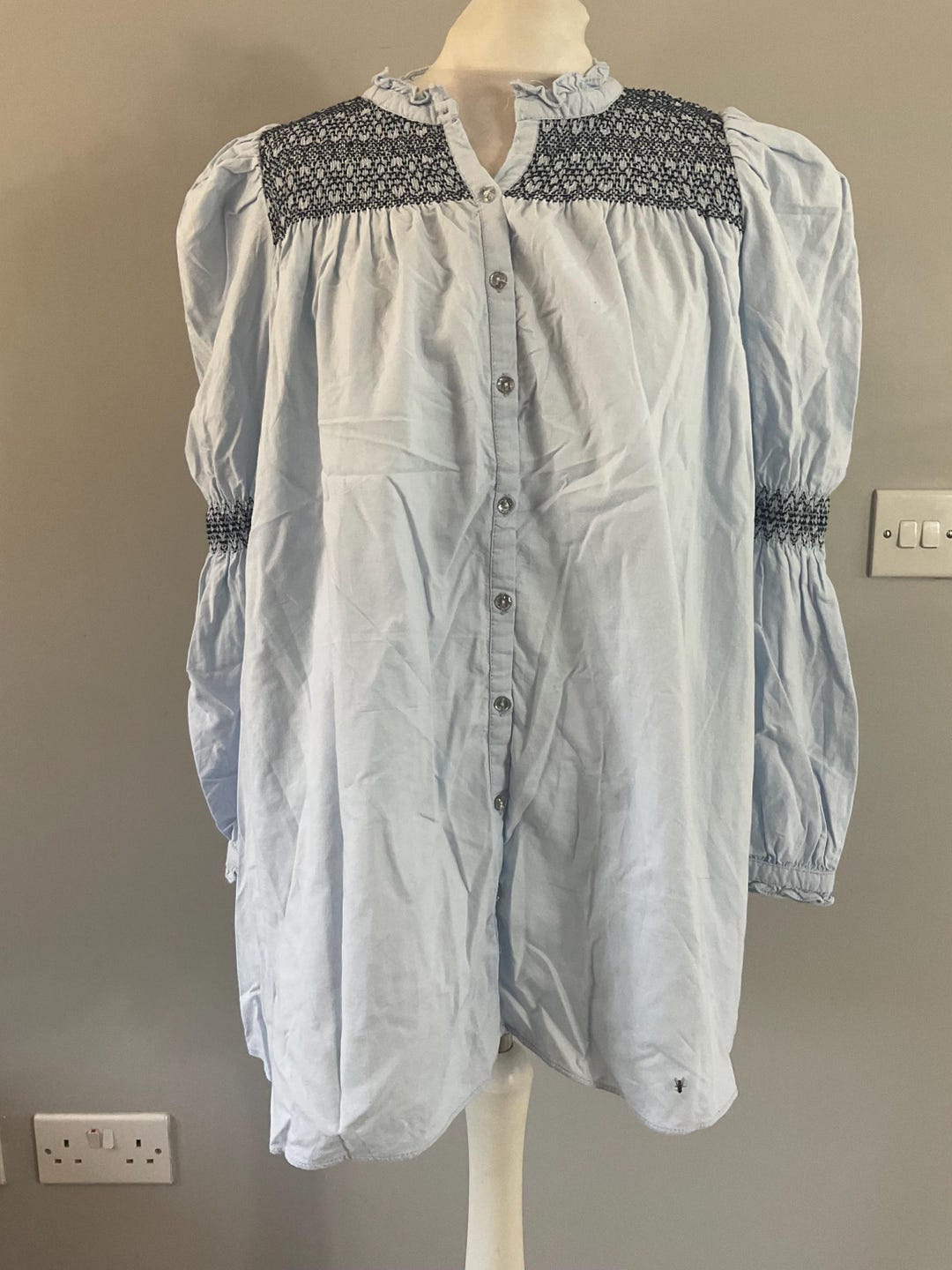 Zara Light Blue Brushed Cotton Longline Button Smock Top Blouse S 8 10 ...
