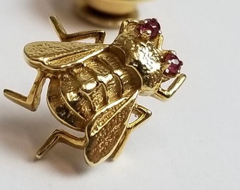 14K Gold Ruby Bee Pin Pendant / Vintage Estate 14K Yellow Gold 0.80TCW ...