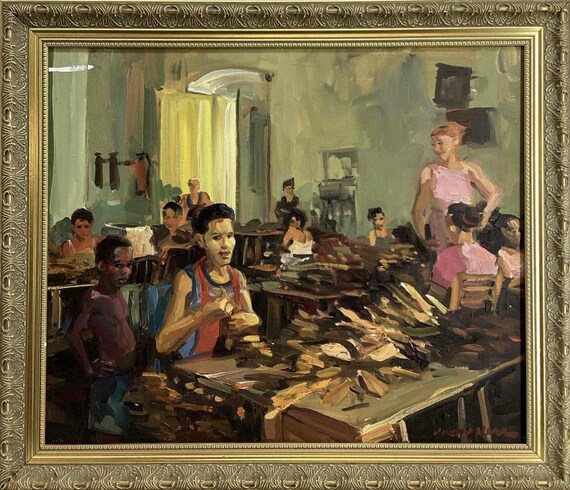 James Kerr Original Oil Painting Signed cigar Rollers 28x24 - Etsy