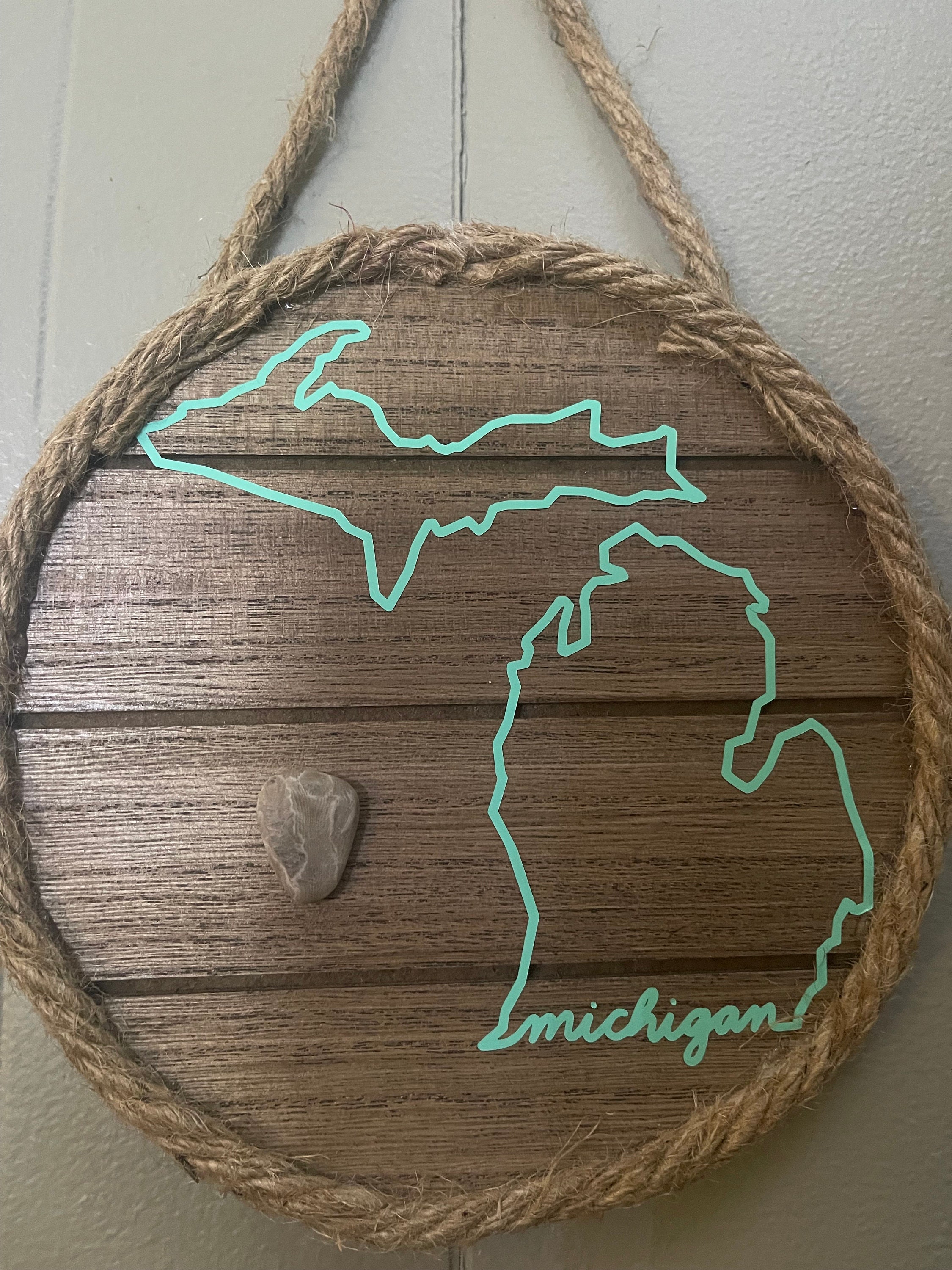State of Michigan Outline Miniature Sign With Petoskey Stone Attatched ...