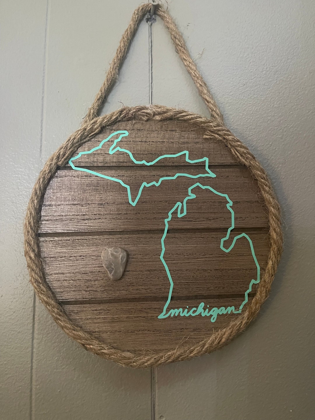 State of Michigan Outline Miniature Sign With Petoskey Stone Attatched ...