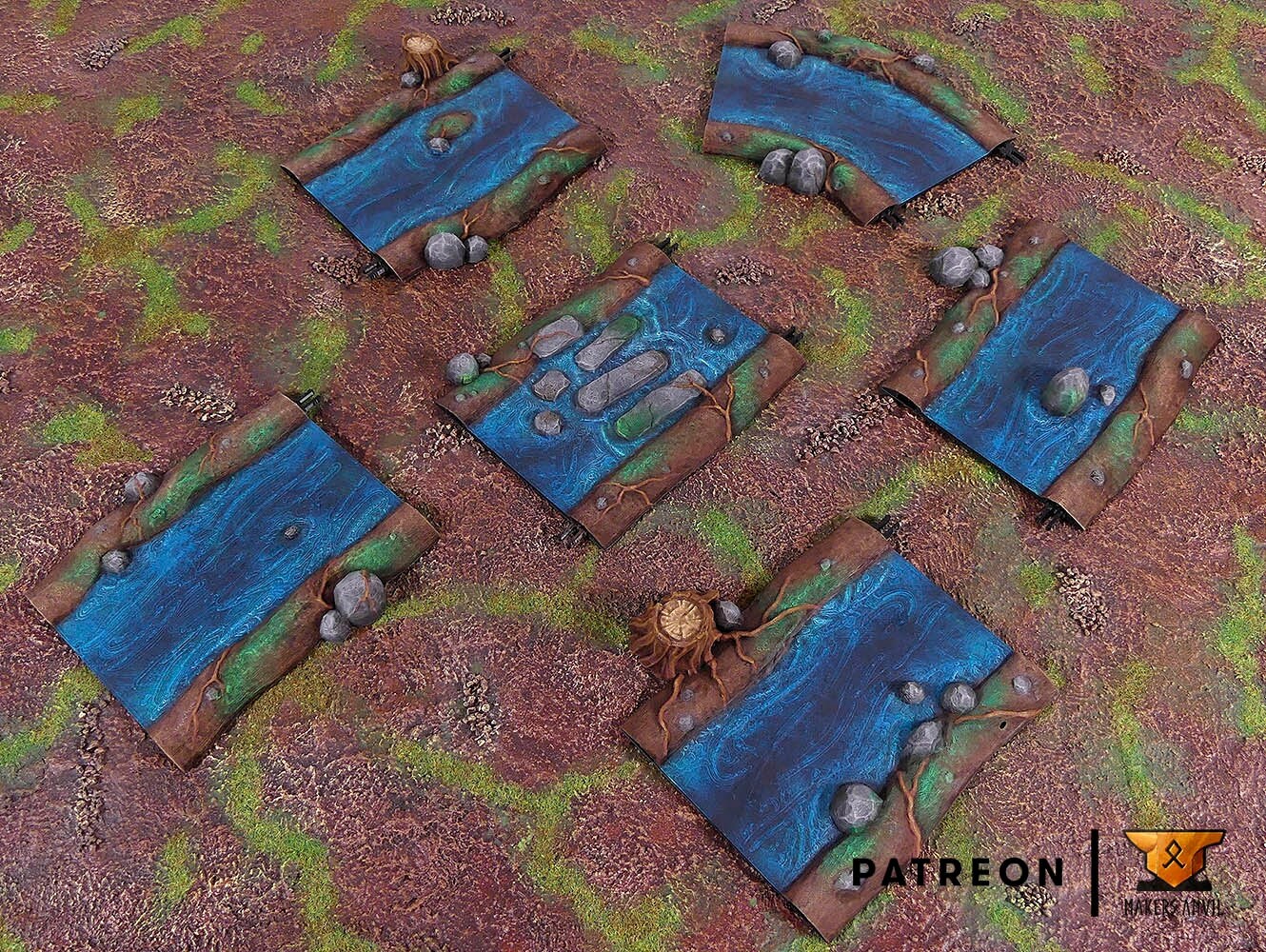 River Set 6 Pieces Modular - 3d Printed Scenery for Wargames Wargaming ...