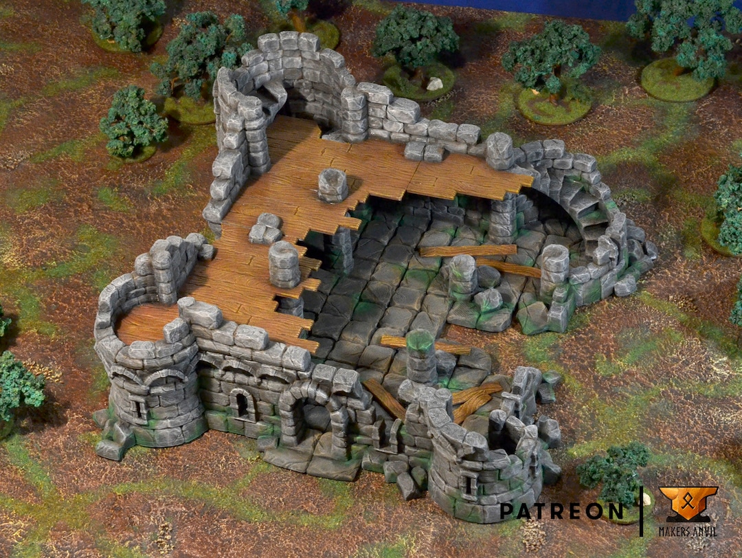 Ruined Castle Stronghold Wall Set - 3d Printed Scenery for wargames ...