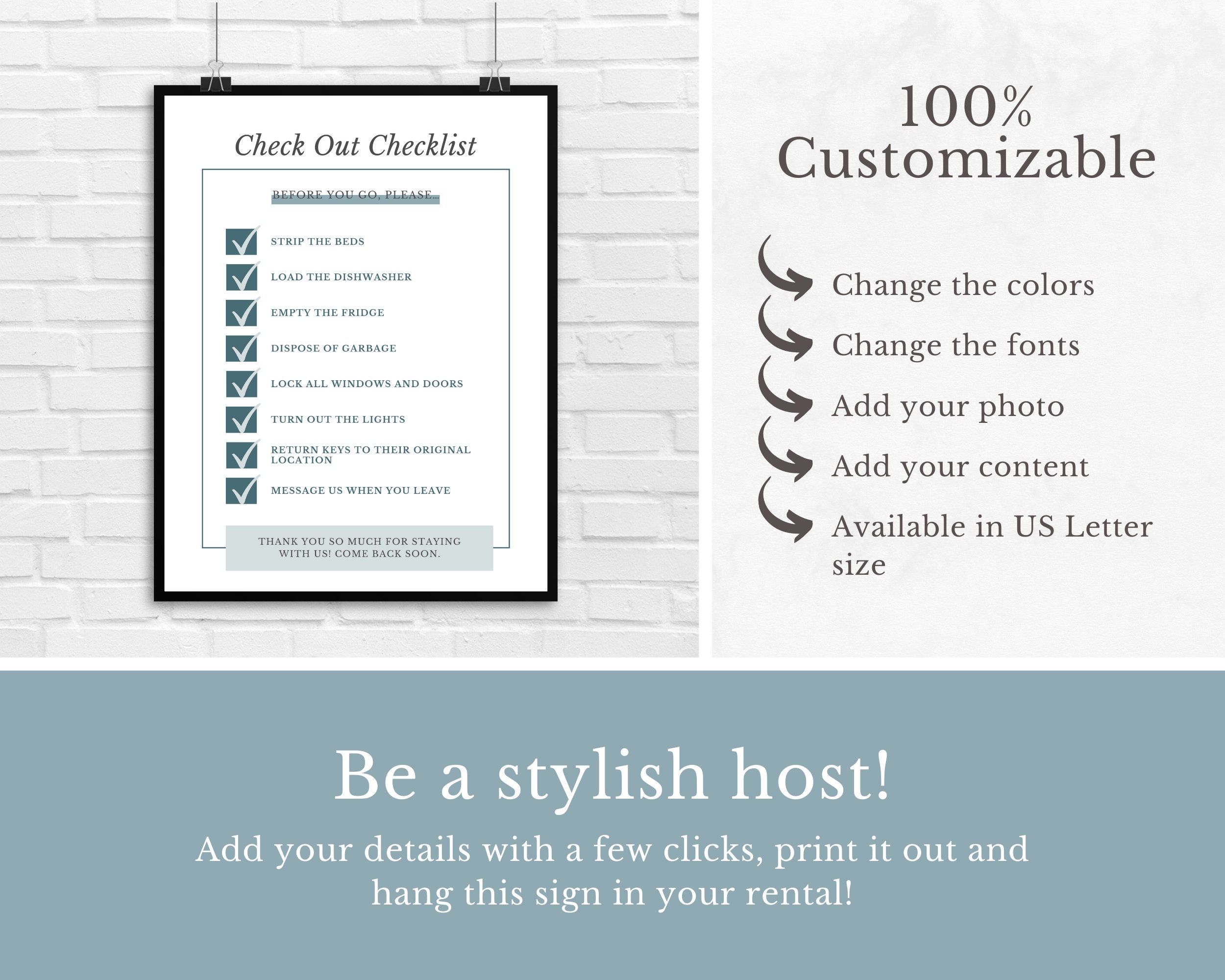 Airbnb Guest Check Out Checklist Sign Template Made in Canva | Airbnb ...