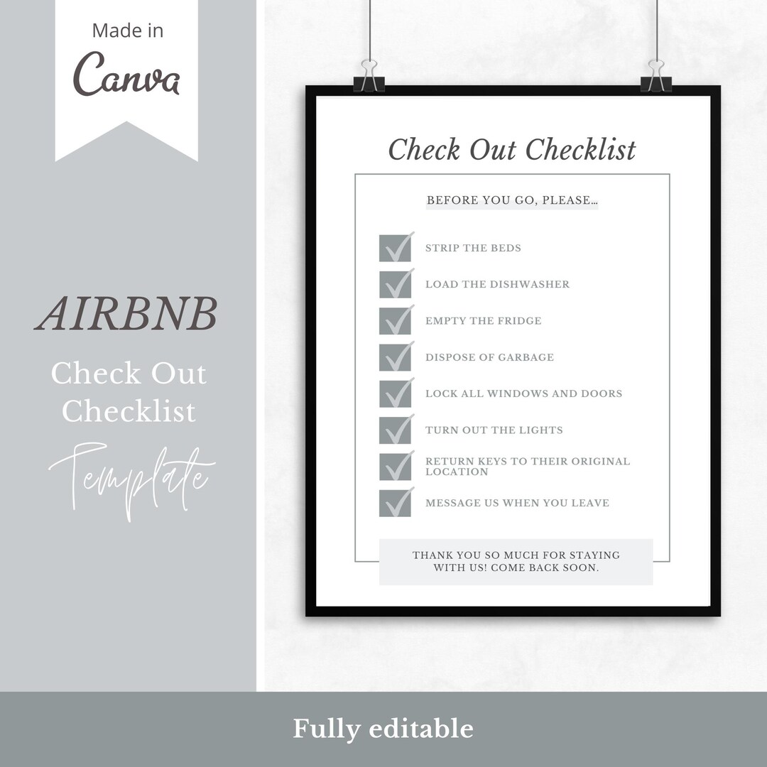 Airbnb Guest Check Out Checklist Sign Template Made in Canva | Airbnb ...