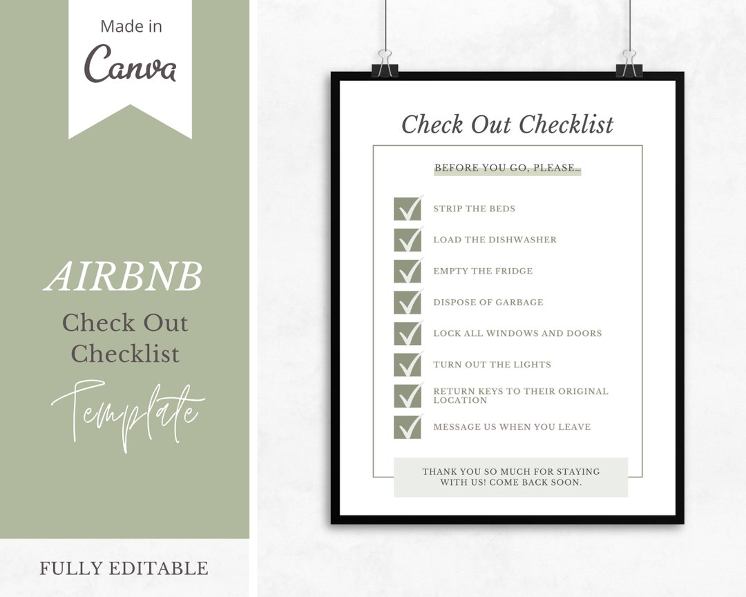 Airbnb Guest Check Out Checklist Sign Template Made in Canva Airbnb ...