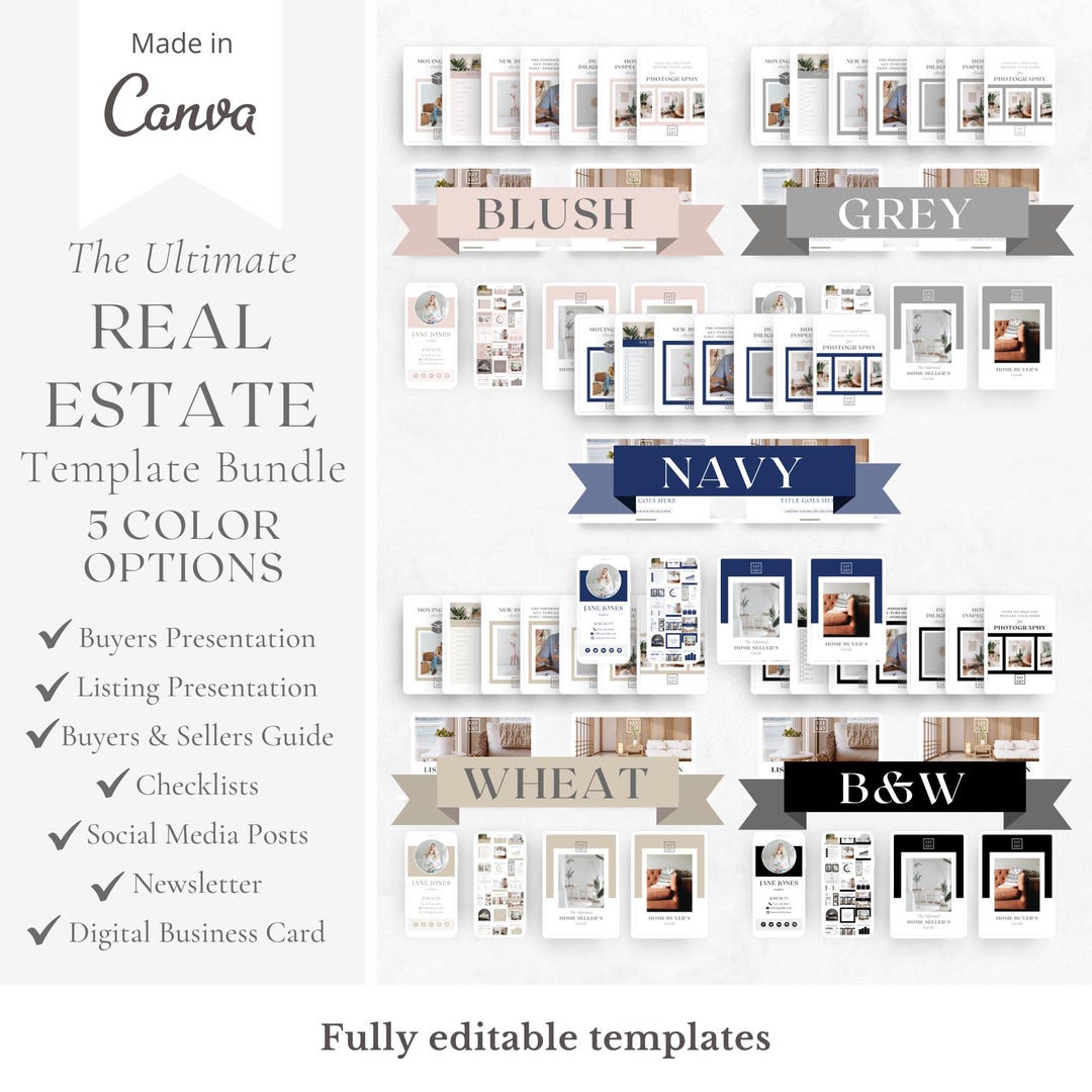 The Ultimate Real Estate Bundle Template Made in Canva in 5 Colors ...