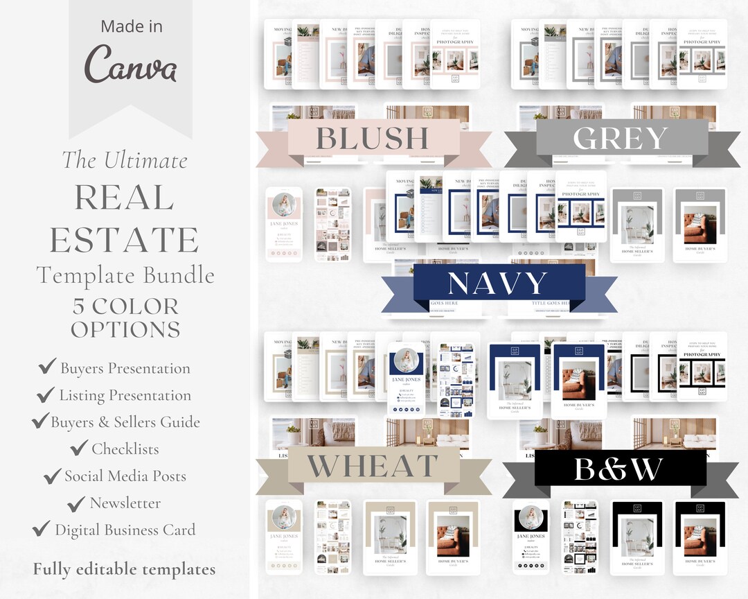 The Ultimate Real Estate Bundle Template Made in Canva in 5 Colors ...