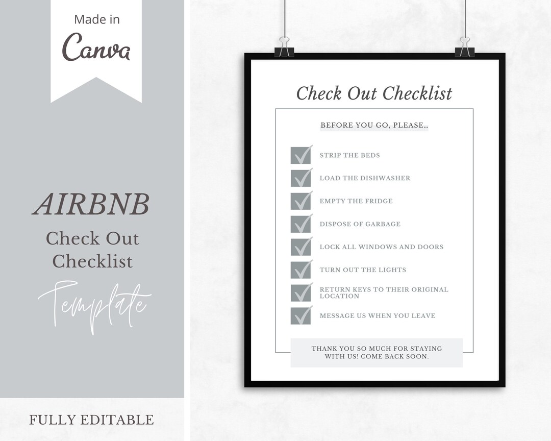 Airbnb Guest Check Out Checklist Sign Template Made in Canva Airbnb ...