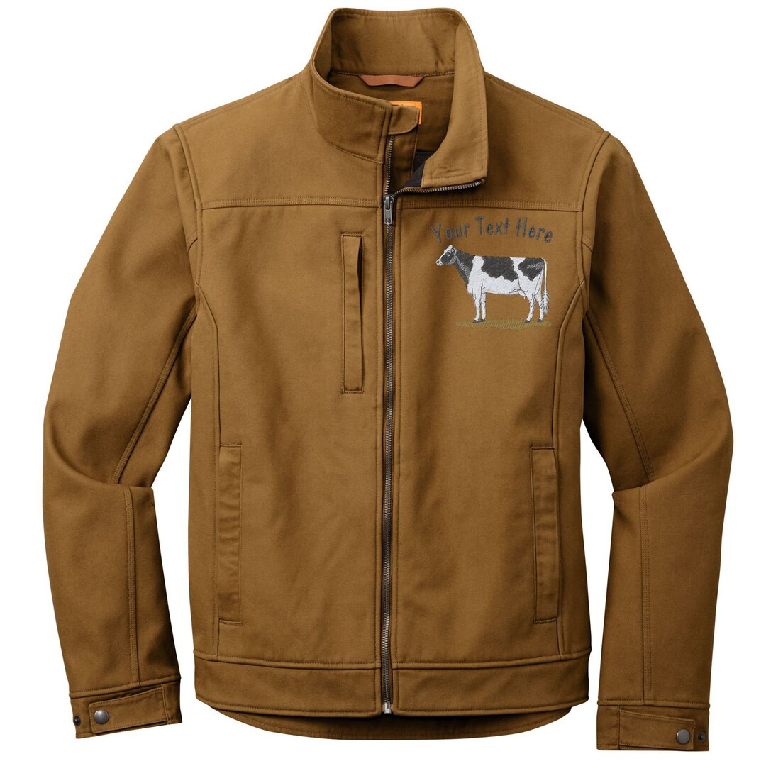 Holstein Farm Name, Custom Embroidery Soft Shell Jacket Duck Brown ...