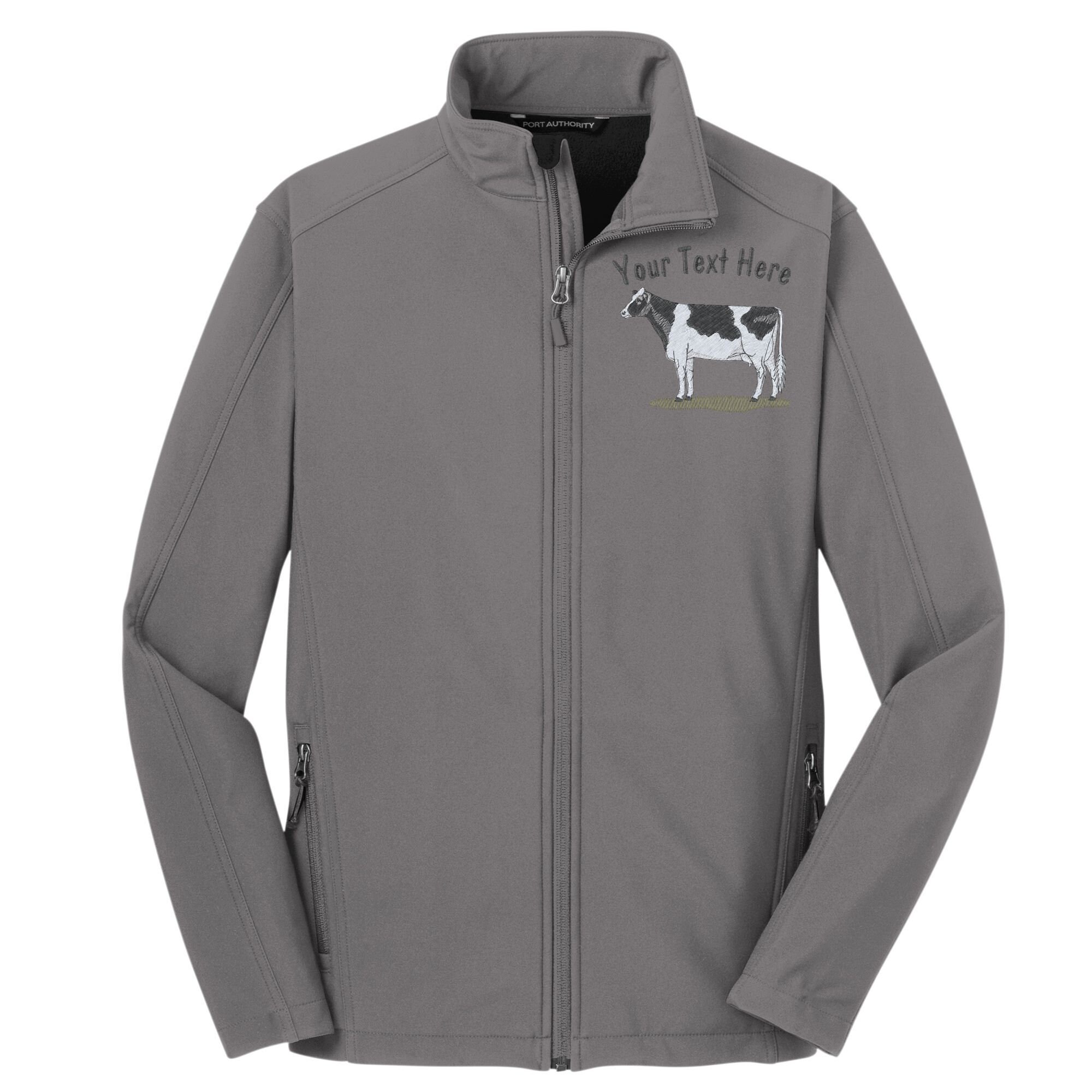 Holstein Farm Name, Custom Embroidery Soft Shell Jacket Duck Brown ...
