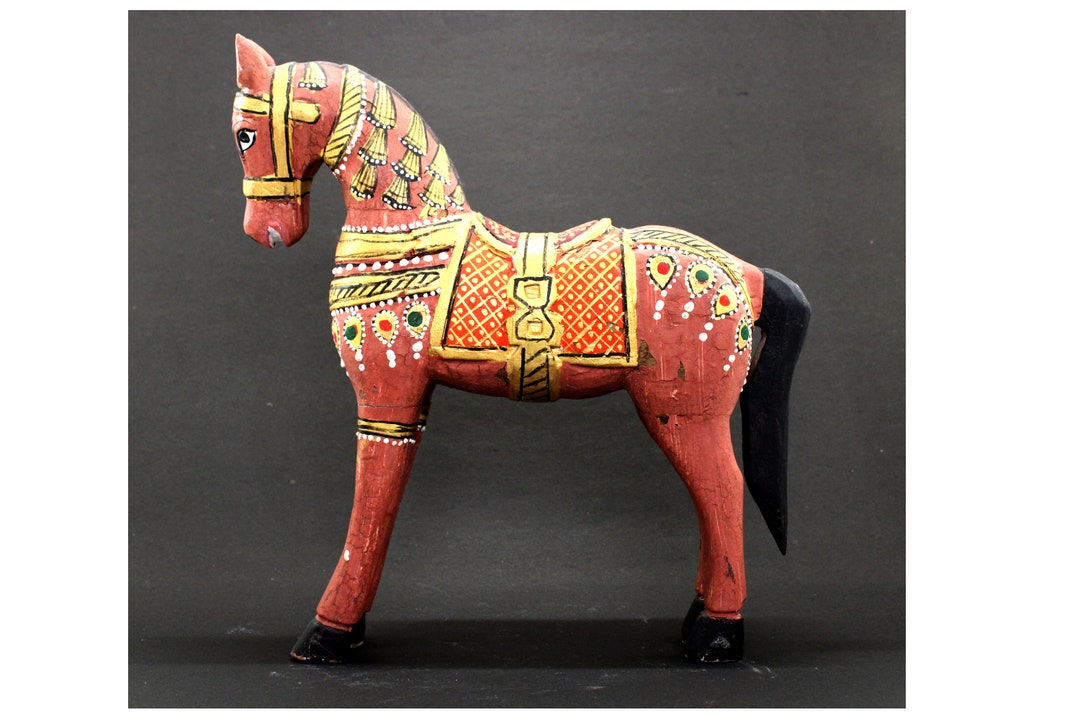 Wooden Decorative Horse Sculpture Dark Pink Painted Horse Statue Rare ...