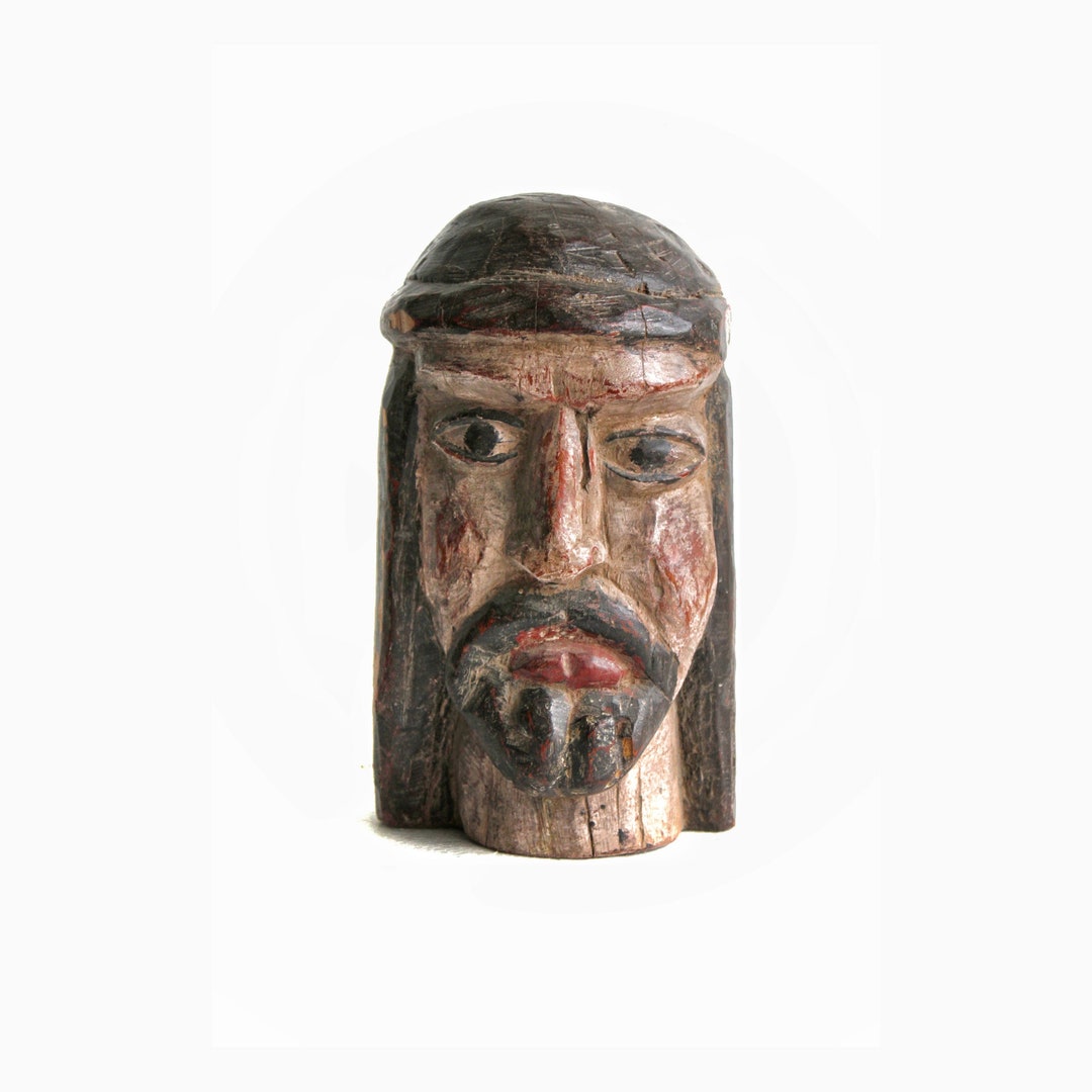 Vintage Handmade Wooden Human Face, Vintage Old Wooden Craved Human ...