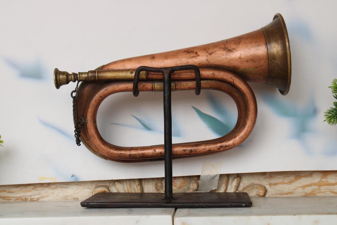 Vintage Copper & Brass Military Trumpet, Bugle, Antique Bigul, Horn ...