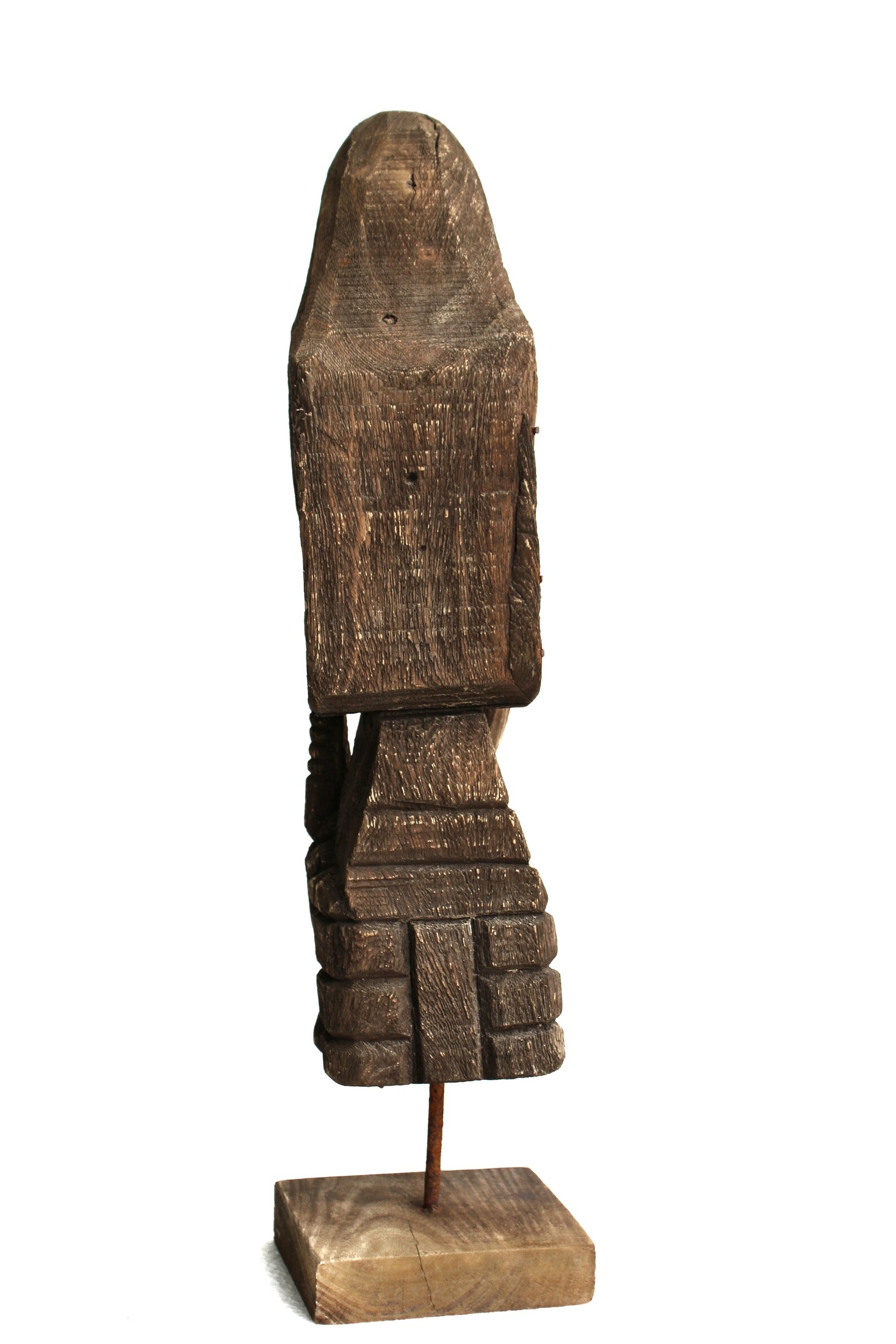 Old Antique Wooden Carved Women Statue on Iron Stand Original Vintage ...