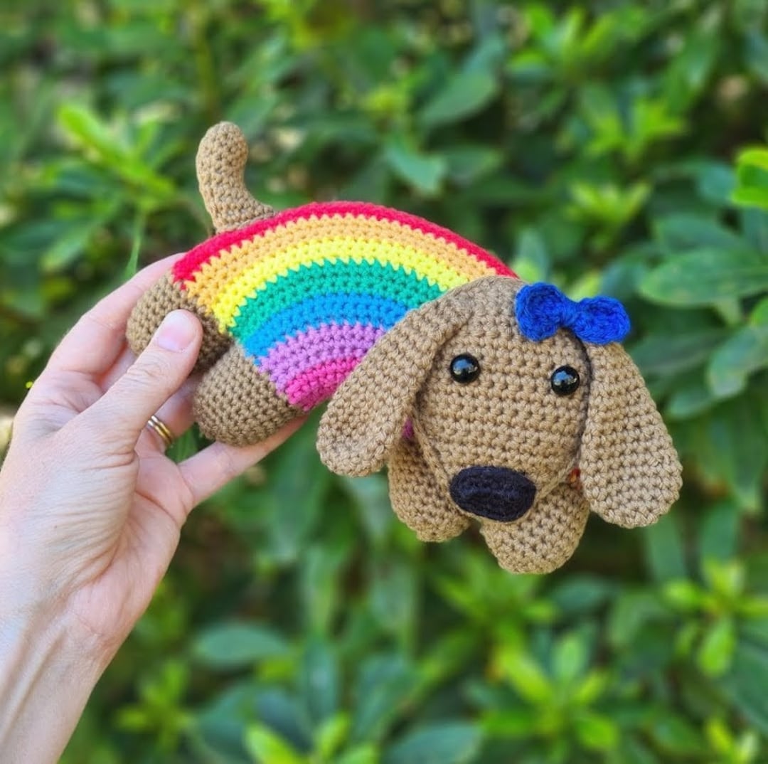 MINI Rainbow Smooch Pooch - Rainbow Sausage Puppy Dog Amigurumi Crochet ...