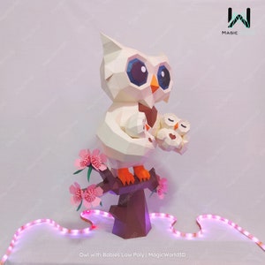 Owl With Babies Papercraft, Pdf Template, Paper Sculpture Owl, Low Poly ...