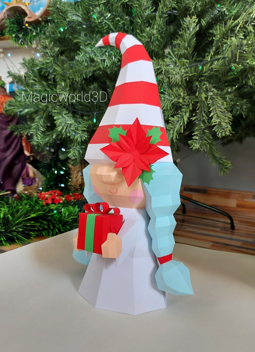 Gnome Lady, Gnome Papercraft, Home Decor, Christmas, Low Poly ...