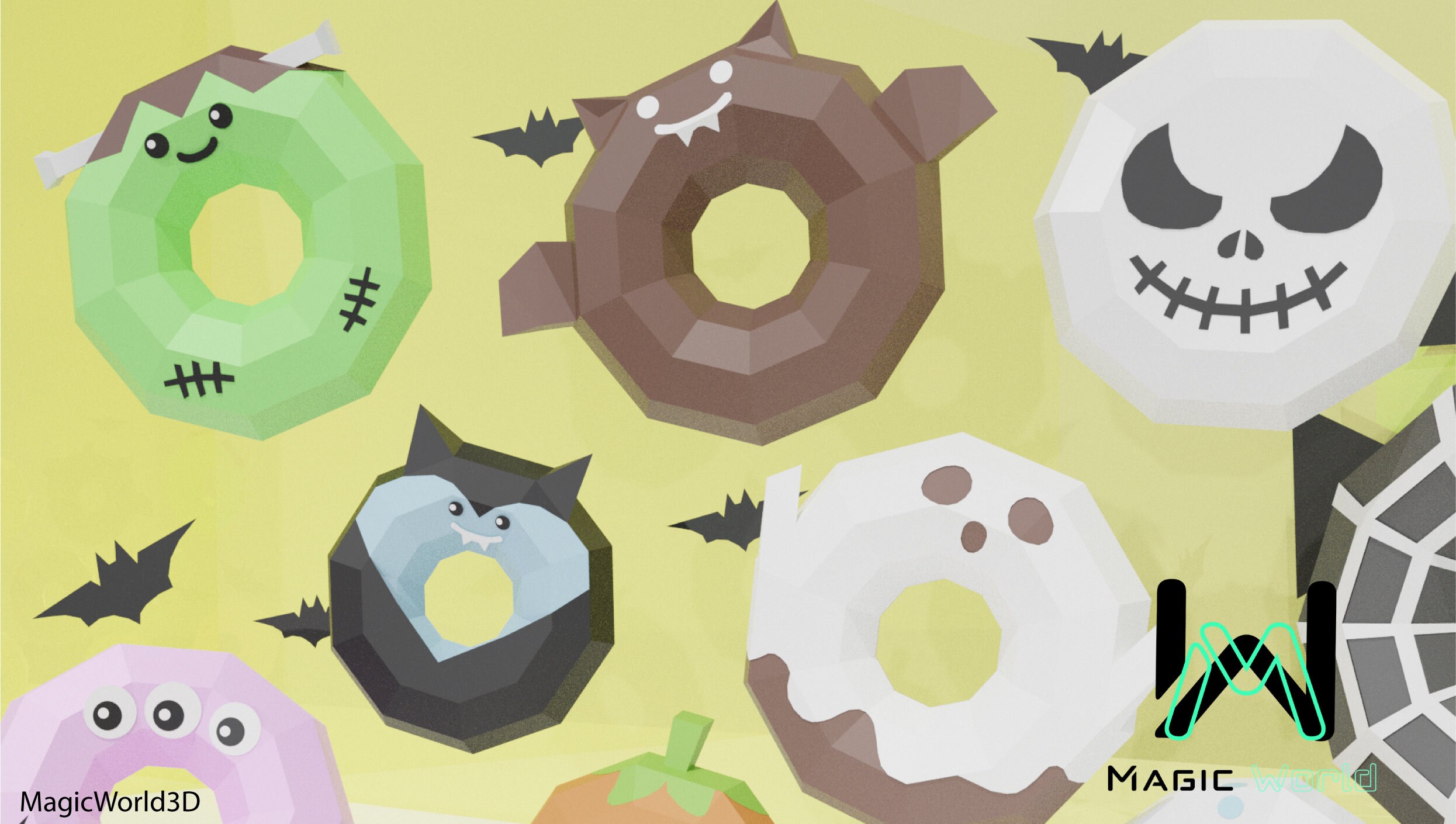 Halloween Donuts Papercraft Template, Low Poly DIY Sculpture (PDF, SVG ...