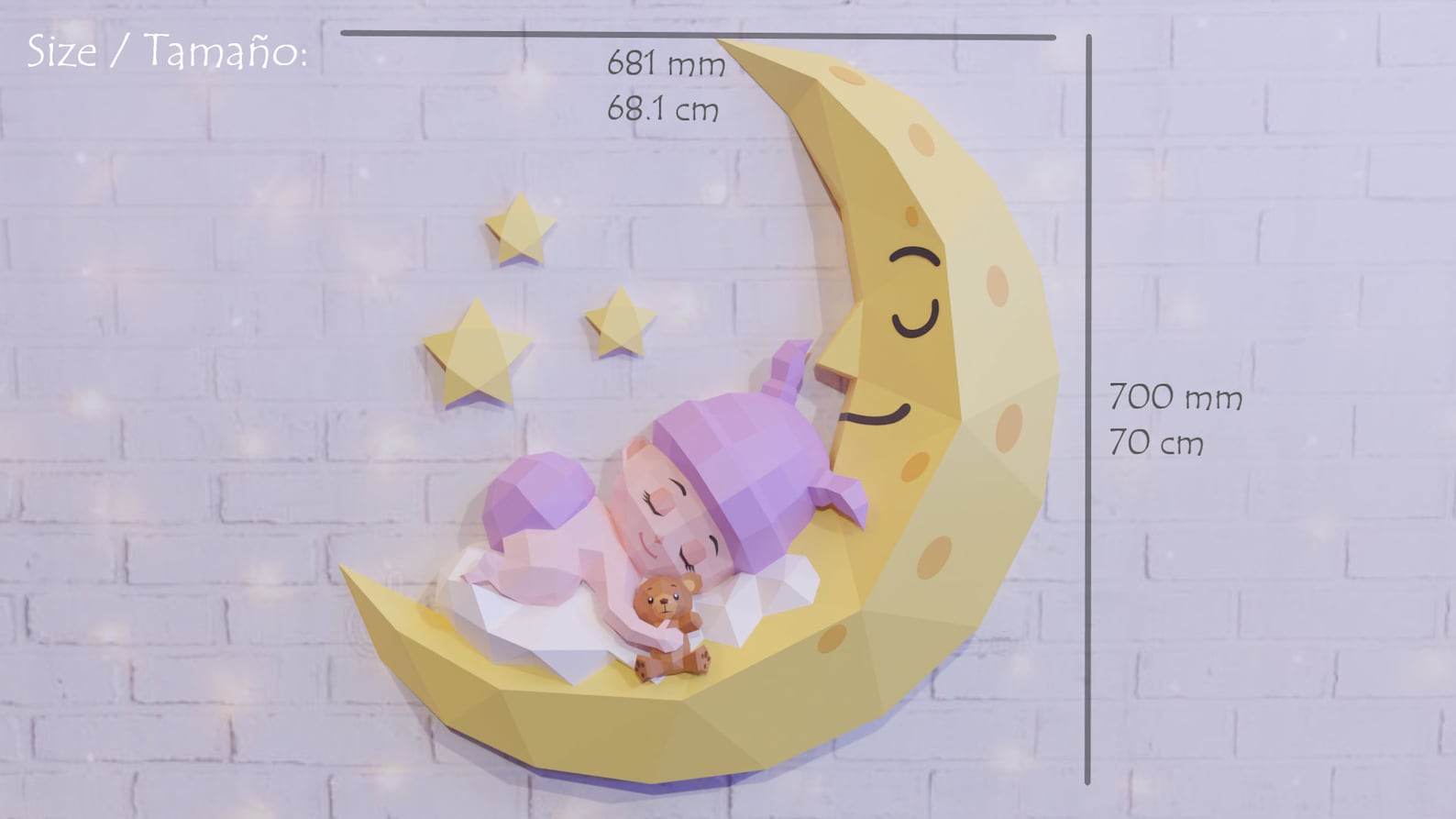 Papercraft Baby Sleeping on the Moondiy PDF Templatedxf - Etsy