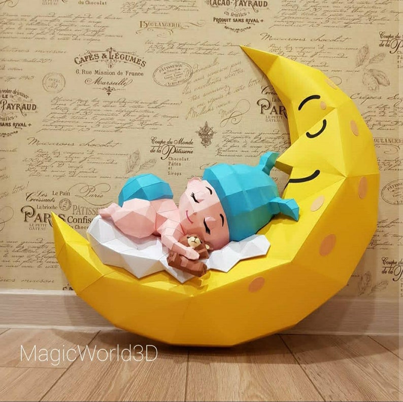 Papercraft Baby Sleeping on the Moondiy PDF Templatedxf - Etsy