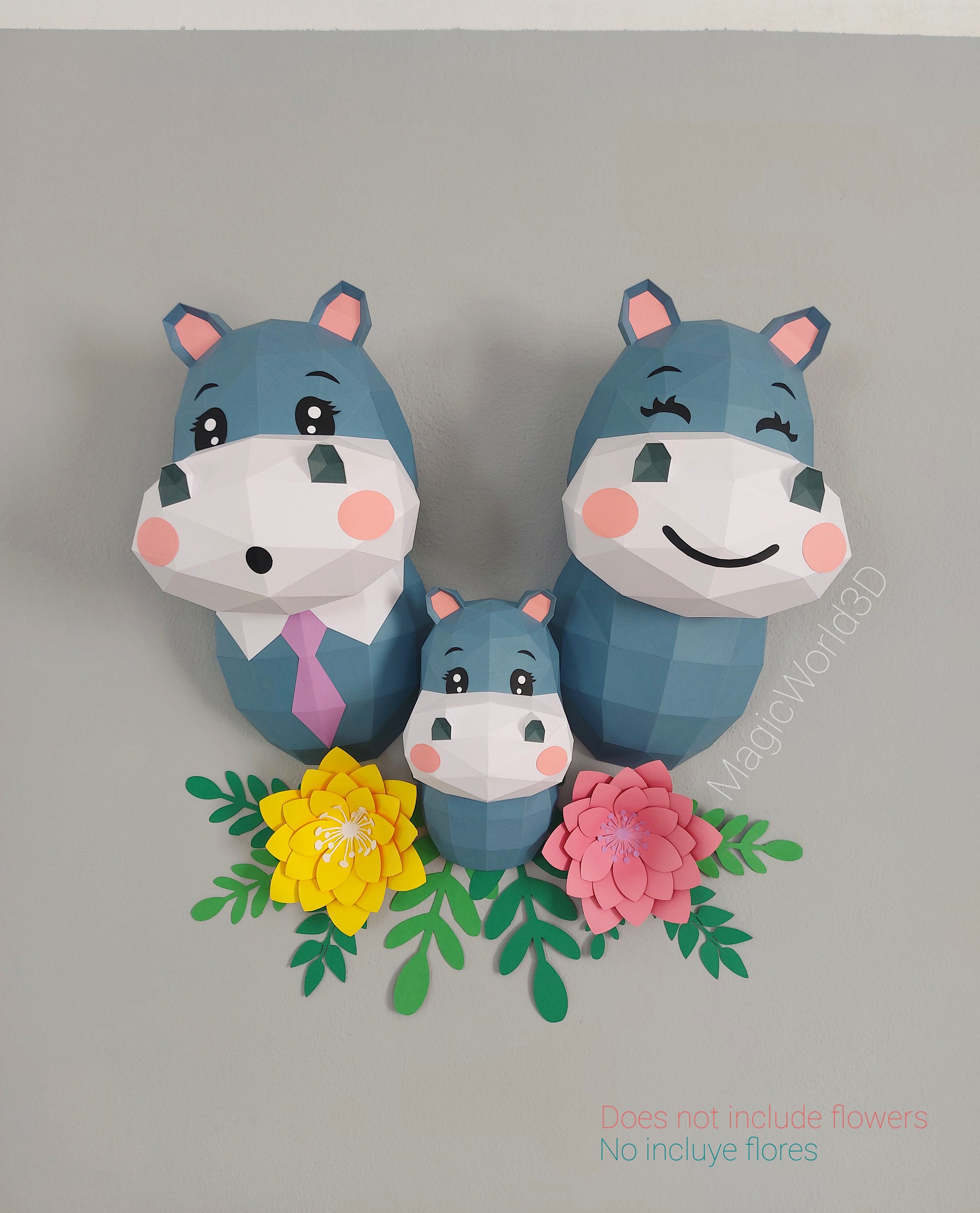Hippo Family Papercraft Paper Craft Digital Template | Etsy