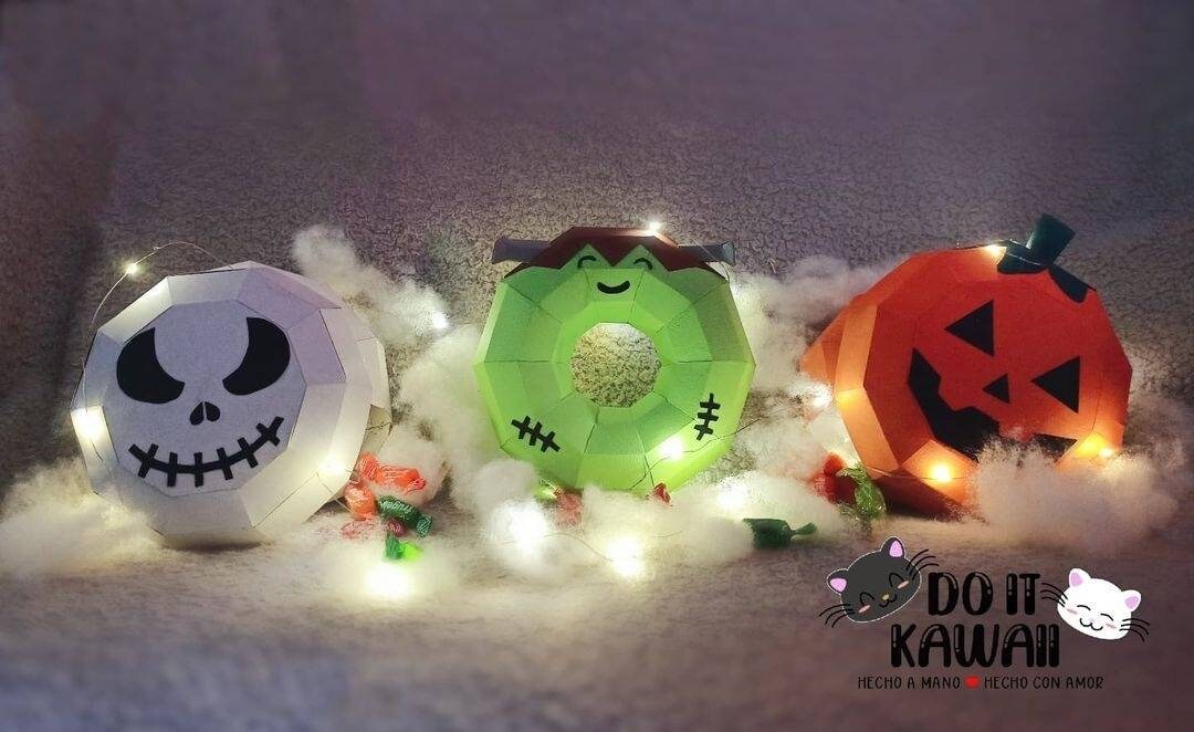 Halloween Donuts Papercraft Template, Low Poly DIY Sculpture (PDF, SVG ...