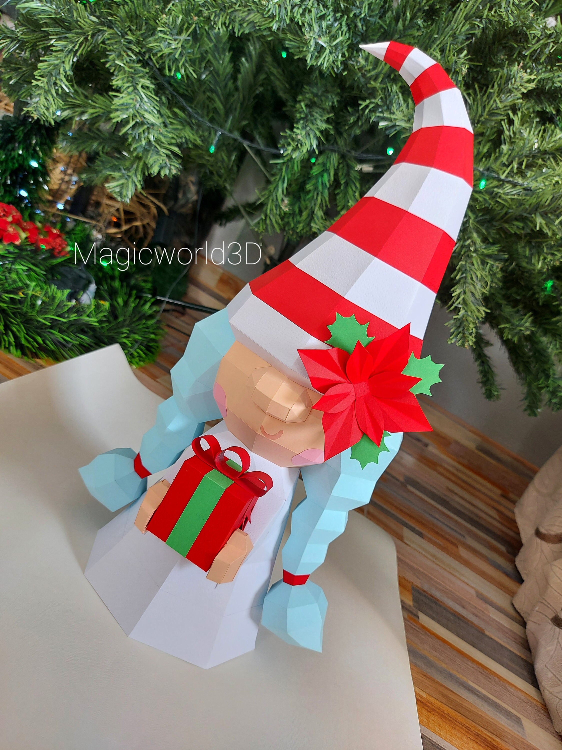 Gnome Lady Papercraft Template, Low Poly DIY Sculpture (PDF, SVG ...