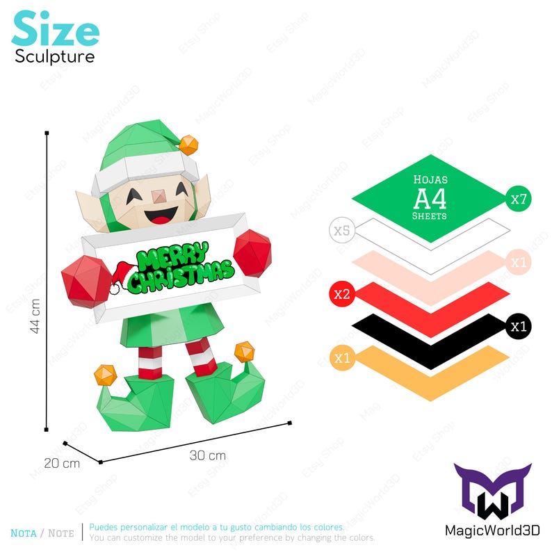 Christmas Elf Papercraft Template, Low Poly DIY Sculpture (PDF, SVG ...