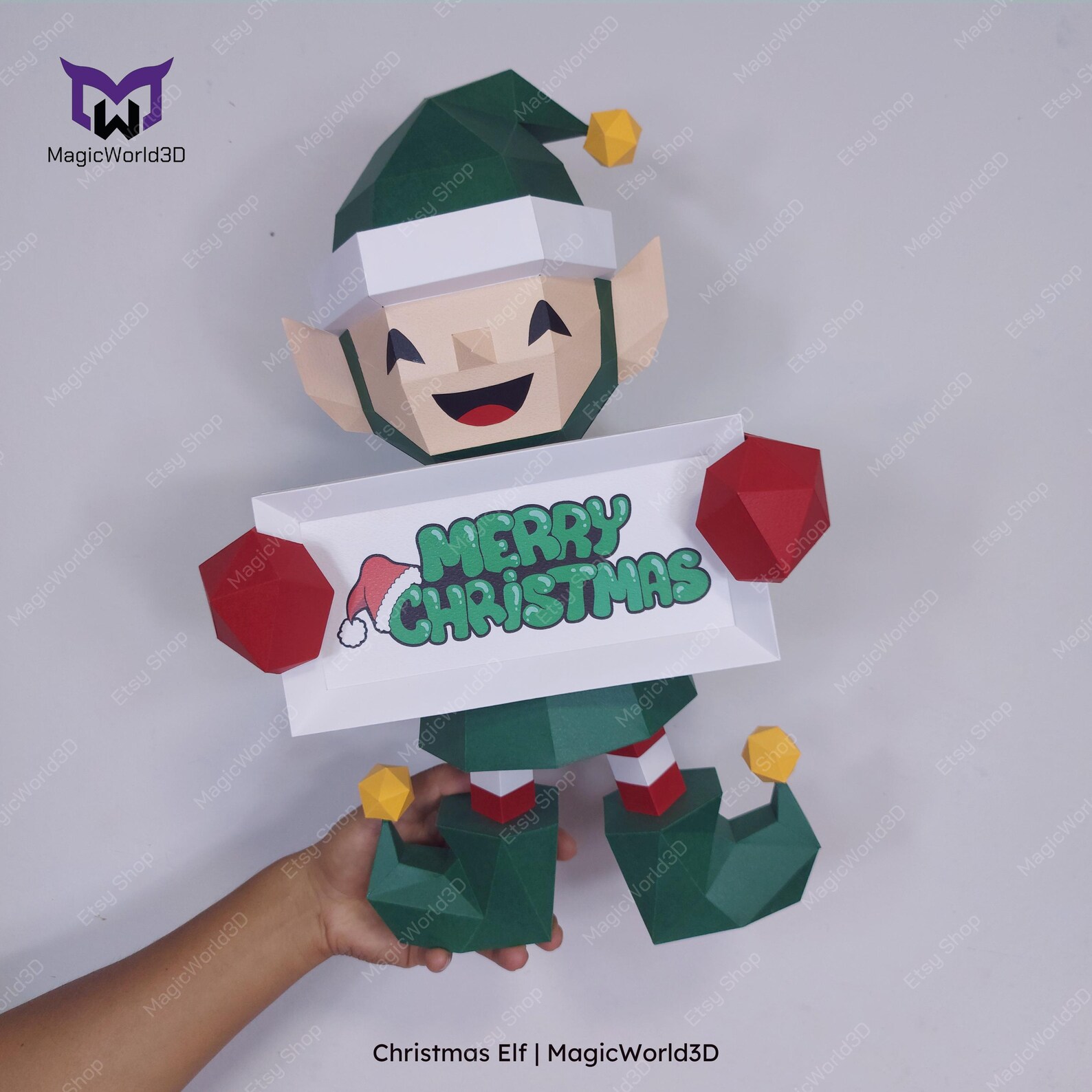 Christmas Elf Papercraft Template, Low Poly DIY Sculpture (PDF, SVG ...