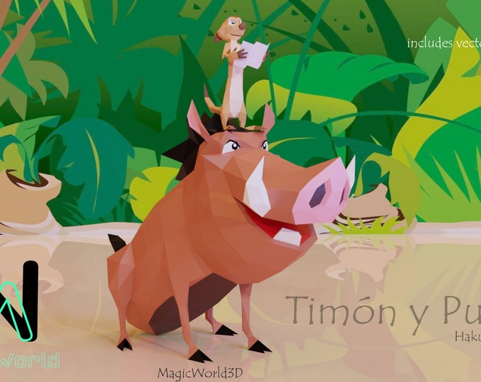 Papercraft Timon Y Pumba, Lion King, DIY, PDF Template, DXF Silhouette ...