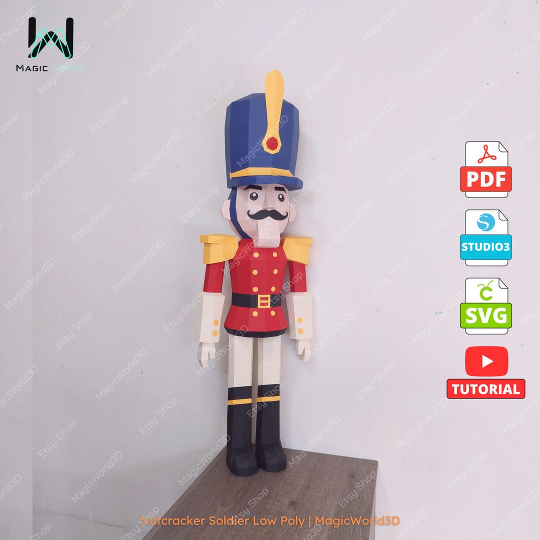 Soldier Nutcracker Papercraft Template, Low Poly DIY Sculpture (PDF ...
