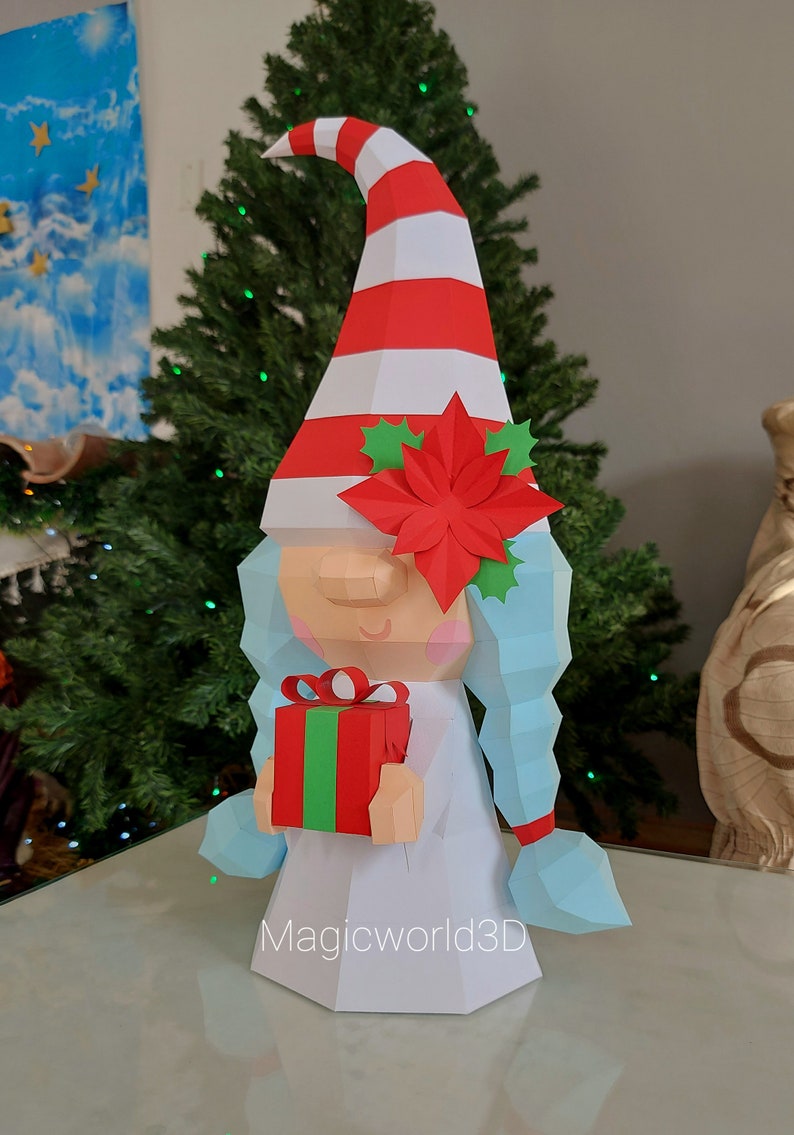 Gnome Lady Papercraft Template, Low Poly DIY Sculpture (PDF, SVG ...
