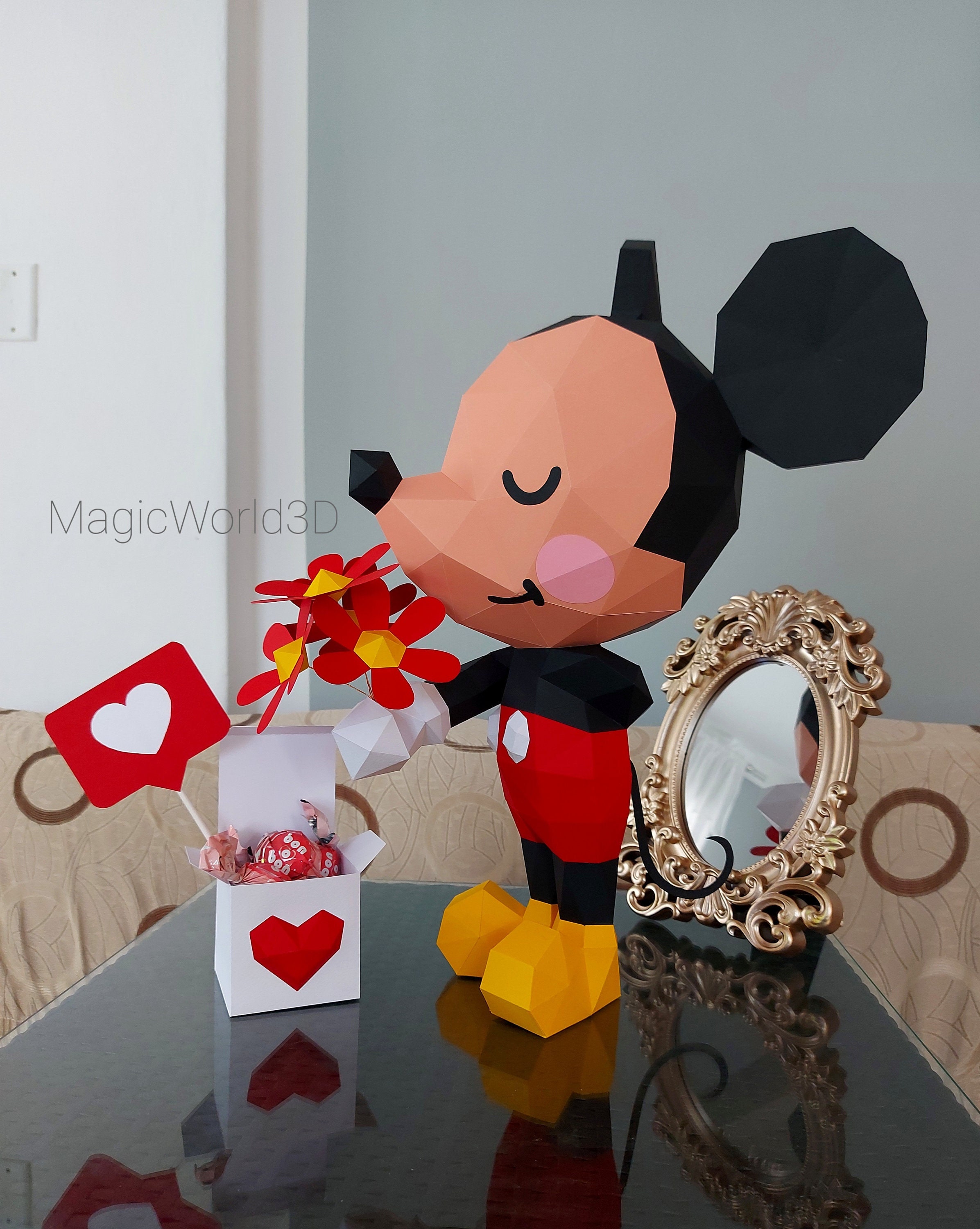 Mickey Mouse Love Papercraft Template, Low Poly DIY Sculpture (PDF, SVG ...
