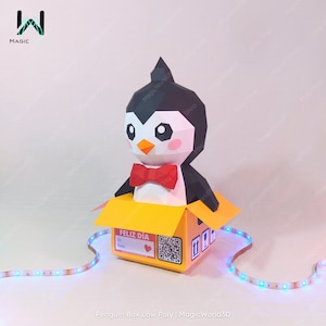 Penguin Box Papercraft, Pdf Template, Paper Sculpture Penguin, Low Poly ...