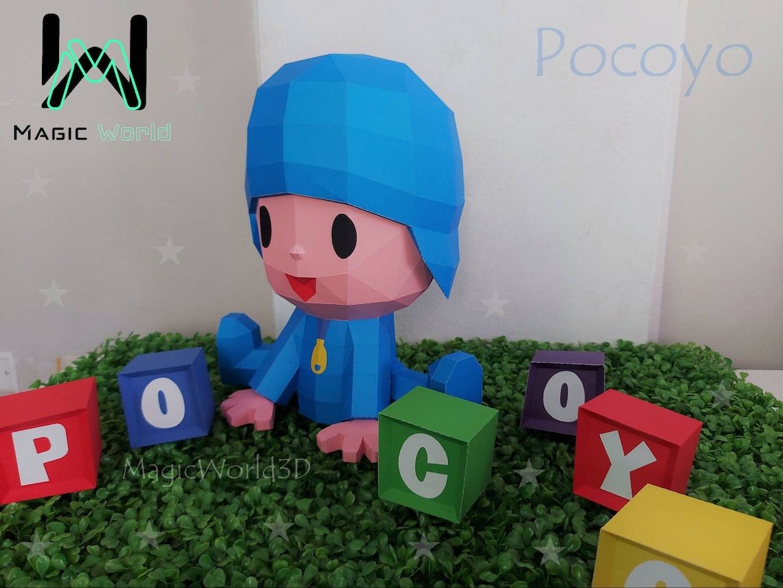 Pocoyo Papercraft Template, Low Poly DIY Sculpture (PDF, SVG, Studio3 ...