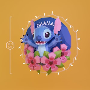 Stitch With Flowers, Papercraft, Wall Decoration, Low Poly, Pdf ...